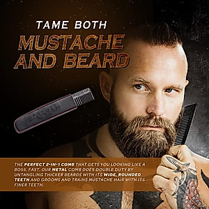 Bossman Metal Comb for Men - Hair and Beard Comb - Accessories for Men's Mustache, Beard and Hair Care with Leather Pocket Case (Black)