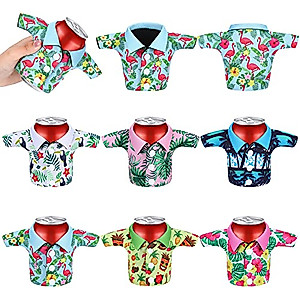 Funtery 6 Pack 12 oz Can Cooler Sleeves Funny Hawaii Can Shirt Neoprene Tiny Coat Can Jacket for Tropical Aloha Luau Beach Birthday Party Supplies