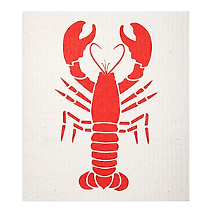 GMIcréatifs Swedish Dishcloths 2 Pack Red Lobster Print Reusable Sponges Kitchen Cleaning Cloth Dish Scrubber, Machine Washable, Each Cloth Measures 7.87”x6.88 inches.