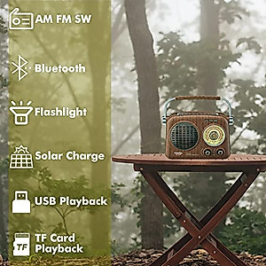 Gelielim Retro Radio Bluetooth Speaker with Clear Sound, Portable Radio AM FM Shortwave Radio with Best Reception, Solar/Rechargeable Transistor Radio, Support TF Card/USB Playing for Gift,Elder,Home
