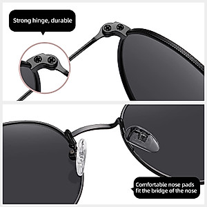 MEETSUN Small Round Polarized Sunglasses for Women Men Classic Retro Metal Frame Sun Glasses UV400 All Black