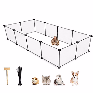 Linifar Small Pet Playpen, Plastic Hamster Yard Fence Cage Portable Metal Enclosure for Guinea Pig Hamster Ferret Bunny Rat Hedgehog Puppy Small Animal, DIY 12 Panels Outdoor (13.8 x 13.8 inches)