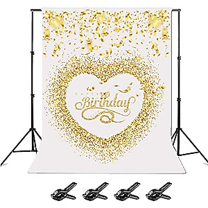 Backdrop Stand with White Backdrop，White Backdrop Stand，White Photo Backdrop with Stand， ​ Polyester White Cloth 6x9 feet Adjustable 8.5x10 Photography Stand 4 Clips
