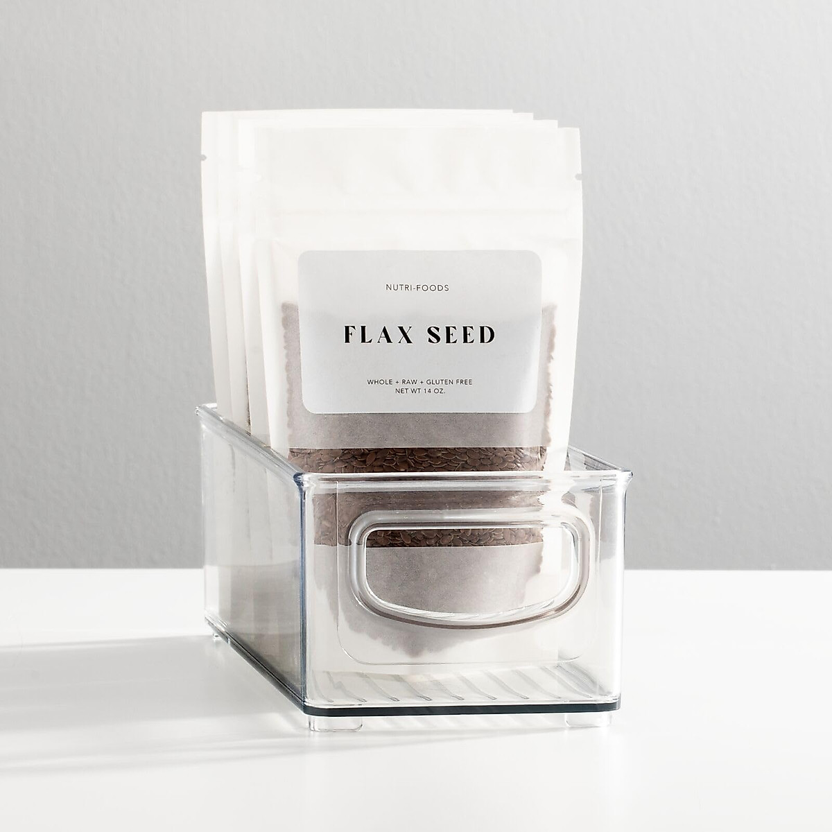 mDesign Plastic Stackable Small Organizing Bin Kitchen Pantry Cabinet, Refrigerator, Freezer Food Organization Storage Bins with Handles, Drawer Container Organizer for Yogurt, Pouches, 4 Pack - Clear