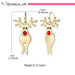 TOVABA Stainless Steel Gold Xmas Reindeer Earring, Hypoallergenic Nickel Free, Lightweight Christmas Gift for Women and Girls