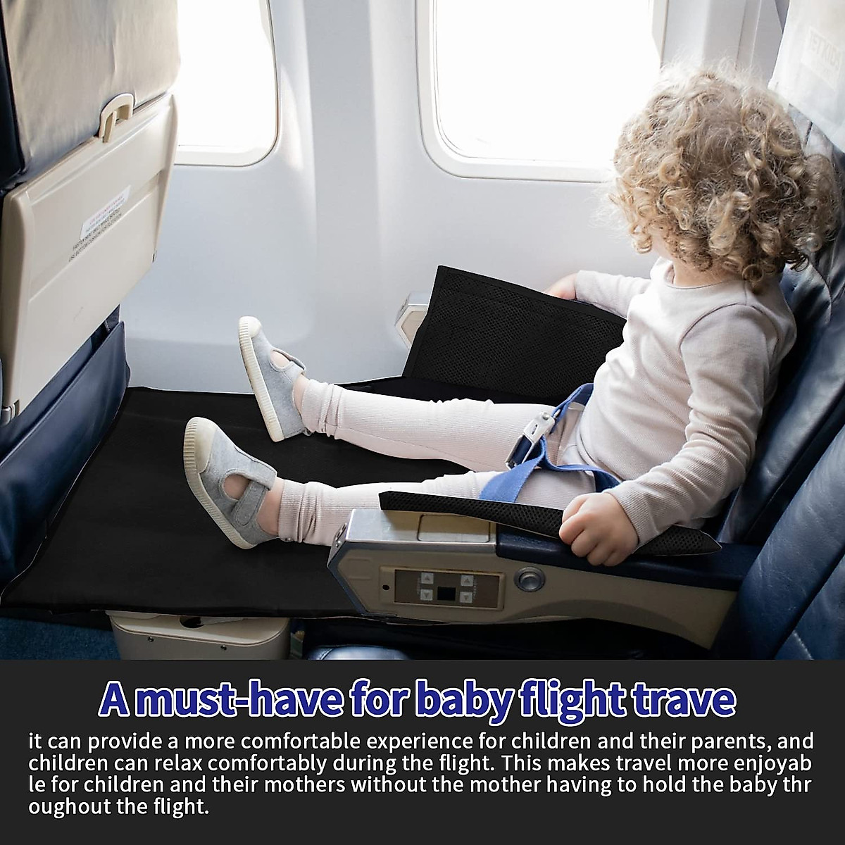 Airplane Seat Extender for Kids Toddler Airplane Bed Airplane Travel Essentials Airplane Footrest Leg Rest for Children to Lie Down on The Plane (Black)