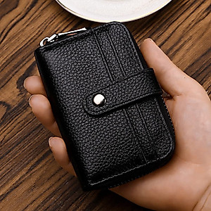 SEADEAR Multifunctional Wallet, Genuine Leather Zipper Coin Purse Mini Coin Purse Key Pocket Card Holder Men Women Id Bag Credit Cards Holder Redpink