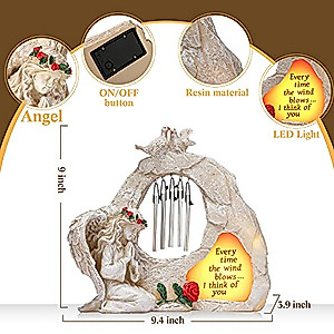 Praying Solar Angel Statue Sympathy Gift,Cementary Decoration Garden Angel Memorial Wind Chime Statue Cementary Sympathy Gift Solar Angel Resin Figurines Light for Home Decoration (Elegant Style)