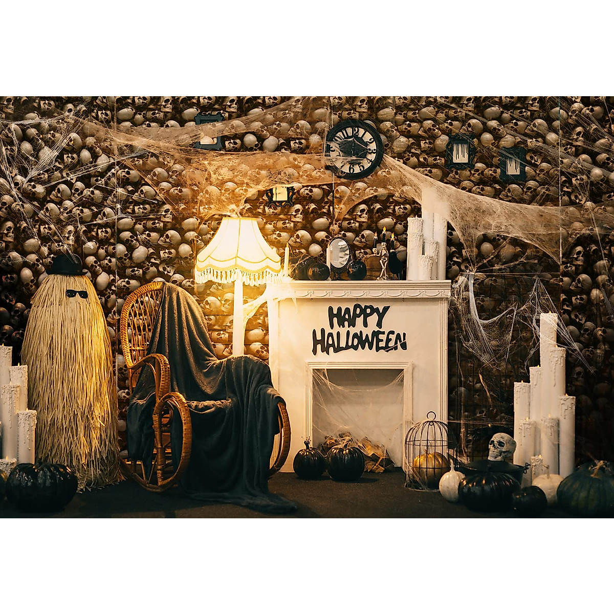 3Pcs Halloween Graveyard Skeleton Theme Party Decorations,Rectangle Plastic Smooth Surface Waterproof Catacombs Skull Sign Backdrop Tablecloth for Halloween Party Decoration and Supplies,54×108 inches