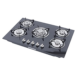 30 Inch Gas Cooktop 5 Burners Gas Stove Gas Hob Stovetop Tempered Glass Cooktop Cast Iron Grates Built-in Gas Stove Top LPG/NG Gas Cooktop Flameout Protection (5 Burners, 30'' x 20'')