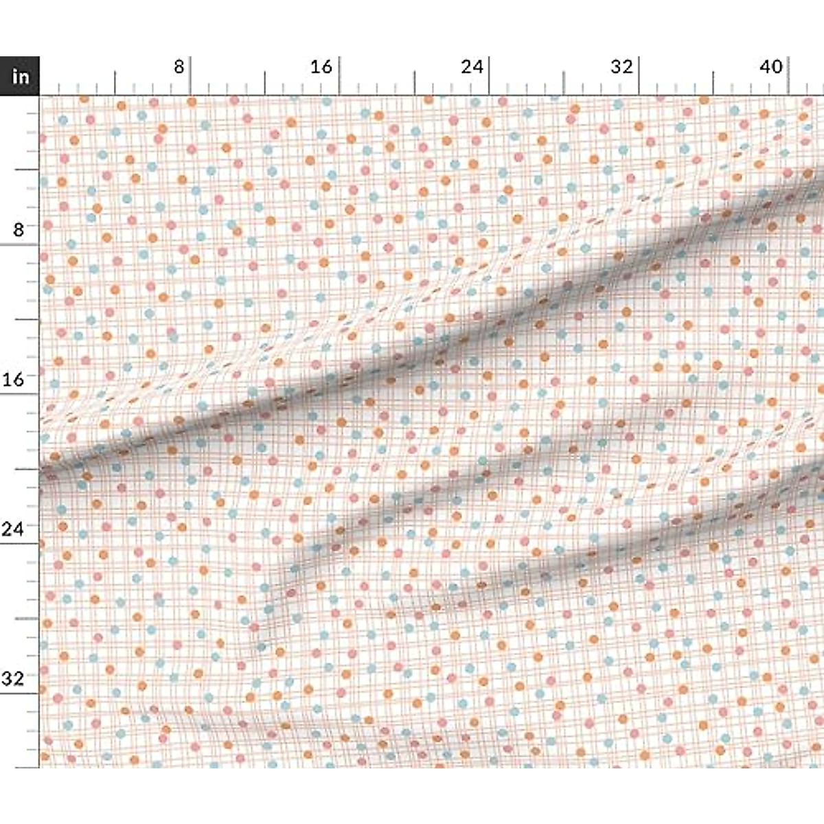 Spoonflower Fabric - Plaid Polka Dots Polkadot Grid Lines Pink White Orange Blue Stripes Printed on Cotton Poplin Fabric by The Yard - Sewing Shirting Quilting Dresses Apparel Crafts