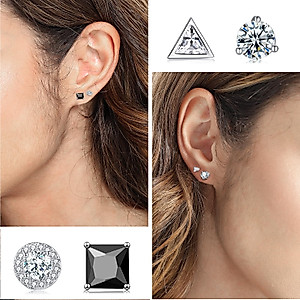 925 Sterling Silver Stud Earrings Set | Round Clear Cubic Zirconia Stud Earrings for Women | 5 Pairs Different Sizes Hypoallergenic Sterling Silver Earring Studs
