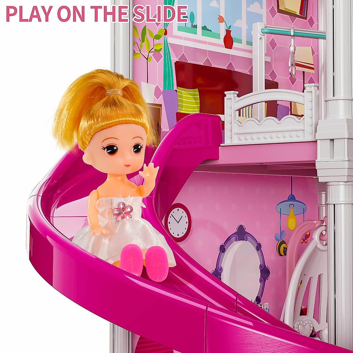 TEMI Villa Toys for 3 4 5 6 7 8 Years Old Girls - 4 Storeys 12 Rooms, Indoor Playset with 2 Dolls Toy Figures, Toys Furniture and Accessories, Pretend Girls Plays, Building Toys, Gifts Toy