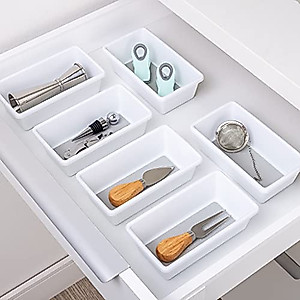 Smart Design Plastic Drawer Organizer - Set of 3-6.75 x 3.75 Inch - Non-Slip Lining and Feet - BPA Free - Utensils, Flatware, Office, Personal Care, or Makeup Storage - Kitchen - White with Gray