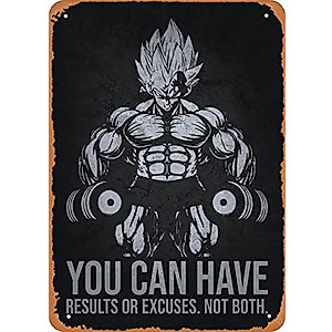 Results vs Excuses Gym Metal Tin Sign 8 x 12 in Anime Motivation Vintage Poster Man Cave Decorative