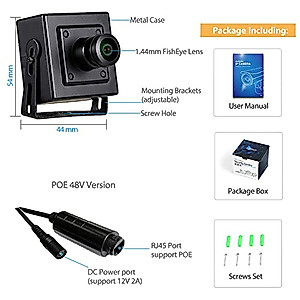 REVODATA 5MP POE Mini IP Fisheye Camera,Fisheye 1.44mm Lens (175° FOV) Wide Angle Small Indoor Security Camera, P2P CCTV Video Camera poe IP H.265 Motion Detection/APP (I706-4-P-HS)