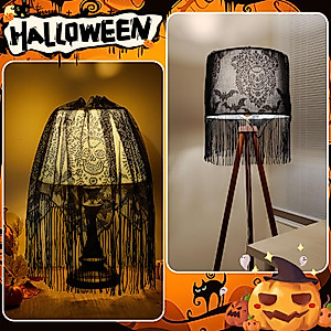 Baquler 4 Pcs Halloween Lamp Shade Cover Black Lace Lampshades Bat Skull Decorations for Halloween Party Supplies
