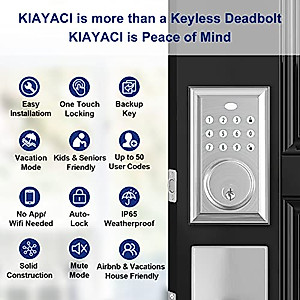 KIAYACI Front Door Lock Set Door Handle Sets Brushed Nickel Door Handle Entry Door Locksets with Rectangle Keypad Deadbolt Single Smart Locks for Front Door Keyless Entry Door Lock Silver