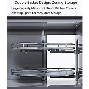 Blind Corner Cabinet Pull Out for 32" Cabinet, 2 Tiers Swing Tray Soft Close Blind Corner Kitchen Cabinet Pull Out Organizer, Adjustable Height,Right Open