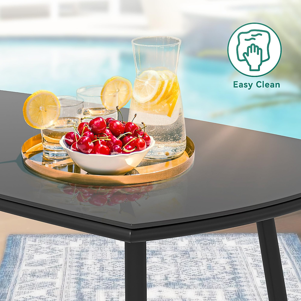 YITAHOME 4-Piece Patio Furniture Outdoor Bistro Set, All Weather Double Gray Rope Conversation Loveseat for Backyard, Balcony, Deck with Soft Cushions and Metal Table (Gray)