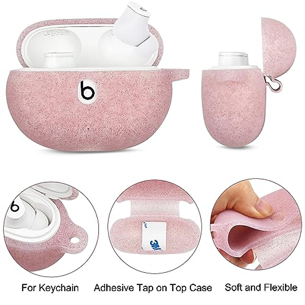 KOUJAON Case for Beats Studio Buds+ 2023/Beats Studio Buds 2021, Silicone Beats Studio Buds Case Cover Beats Studio Earbuds Protective Accessories with Keychain for Women/Girls (Rose Gold)