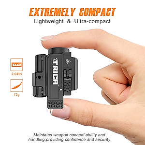 trica 800 Lumens Compact Green/Red Laser Light Combo, Compact Rechargeable Tactical Flashlight with Green Beam Quick Release Strobe Function Laser Light Combo with 1913 or GL Rail, Built-in Batter