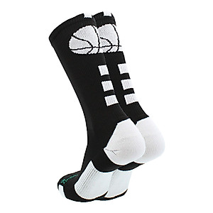 MadSportsStuff Basketball Logo Athletic Crew Socks, Medium - Black/White
