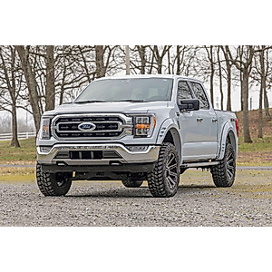 Rough Country SF1 Fender Flares for Ford F-150 (2021-2024) - Sharp Off-Road Style, Extra Tire Coverage, UV-Resistant ABS, Easy Bolt-On, Flat Black (Set of 4)