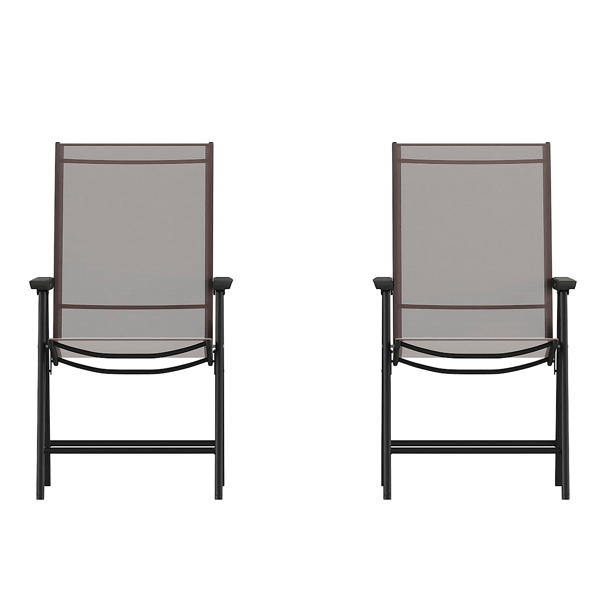 Flash Furniture Paladin Brown Outdoor Folding Patio Sling Chair with Black Frame (2 Pack)