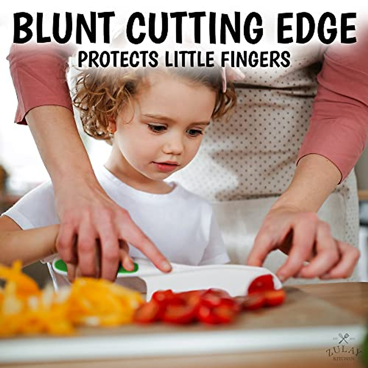 Zulay Kids Knife Set for Cooking and Cutting Fruits, Veggies & Cake - Perfect Starter Knife Set for Little Hands in the Kitchen - 3-Piece Nylon Knife for Kids - Fun & Safe Lettuce Knife (Green)