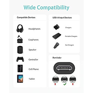 WindSwallow Fast Charger for Wireless Bluetooth Sports Earbuds, Earphone, Headphone, Gaming Headset, Speaker, Compatible with Bose Beats Sony JBL Sennheiser Cable Charging Cord USB-Micro 5ft