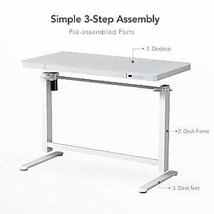 FLEXISPOT Electric Glass Standing Desk with Drawer Desktop & Adjustable Frame Quick Install w/USB Charge Ports, Child Lock (White, Glass)