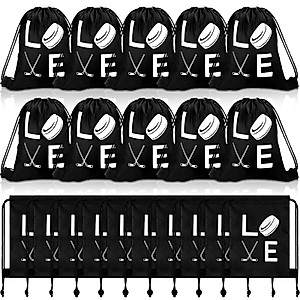 Sinmoe 20 Pcs Hockey Drawstring Bag Hockey Gift Bags Field Hockey Bag for Hockey Party Favors(Black and White, Classic)