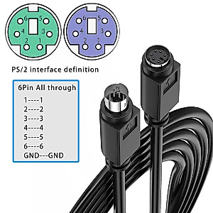 JUXINICE PS/2 Cable 6ft - Shielded Mini DIN 6-Pin Male to Male for PC Mouse & Keyboard - Black (PS/2 M/M 6FT 2M)