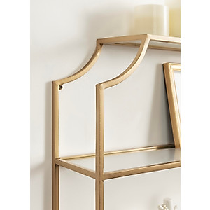 Kate and Laurel Ciel Modern Glam Wide Two-Tier Wall Shelf, 24 x 20, Gold, Tiered Bathroom Shelves for Over The Toilet Storage or Bedroom Makeup Organizer