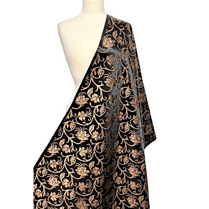 Black & Antique Gold Floral Brocade Fabric, Jacquard Fabric, Fabric by The Yard, 29 Inches Wide
