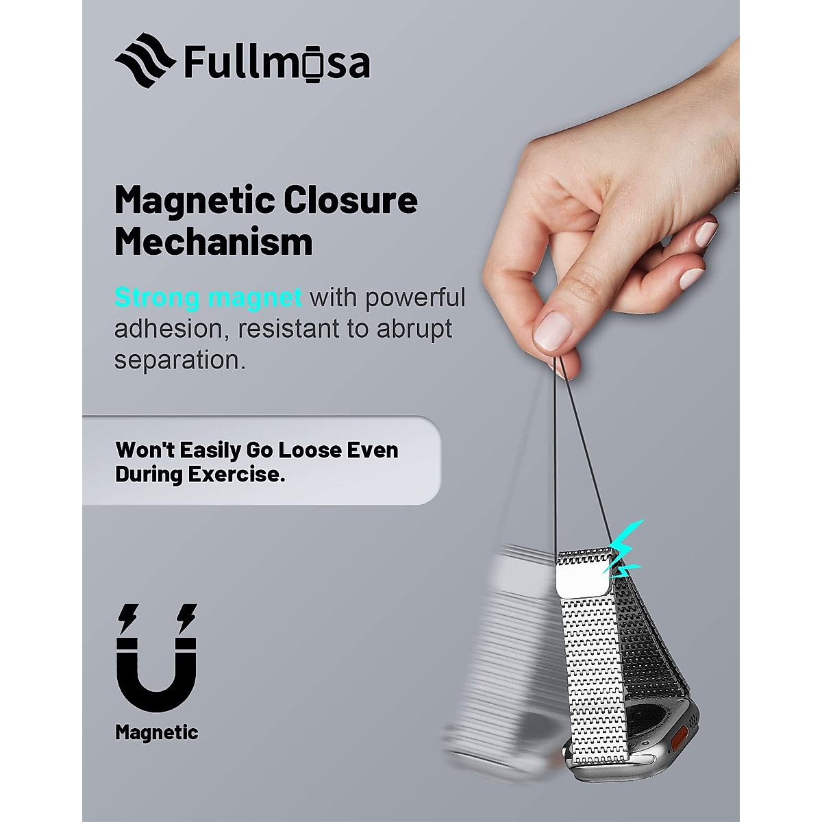 Fullmosa Compatible Apple Watch Metal Bands 45mm 44mm 42mm, Stainless Steel Mesh Loop Magnetic Clasp iWatch Band with TPU Case for Apple Watch Series 9 8 7 6 5 4 3 2 1 SE SE2 for Men Women (Silver)