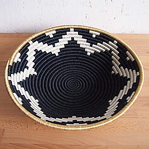 16" X-Large African Basket- Chwele/Rwanda Basket/Woven Bowl/Sisal & Sweetgrass Basket/Black, White, Tan