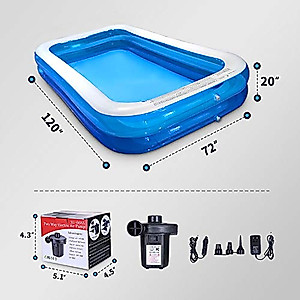 Inflatable Swimming Pool-Electric Pump Include 120" X 72" X 22" Family Full-Sized Inflatable Pool for Kids&Adults for Ages 3+ Blow up Lounge Pool Above Ground, Outdoor, Garden, Backyard