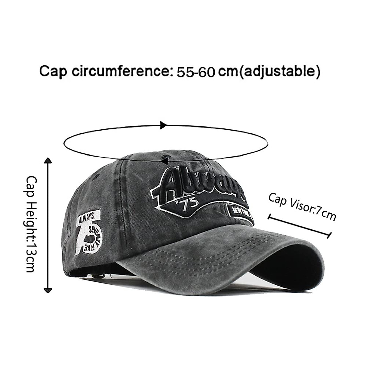 YULOONG Vintage Baseball Cap Cotton Sunhat Fashion Embroidery Always New York City Summer Outdoor Cap Unisex Black