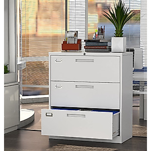 MIIIKO Lateral File Cabinet 3 Drawer, White Metal Filing Cabinet with Lock Lock for Home Office, Large Storage File Organizer for Hanging File Folders,Easy Assemble