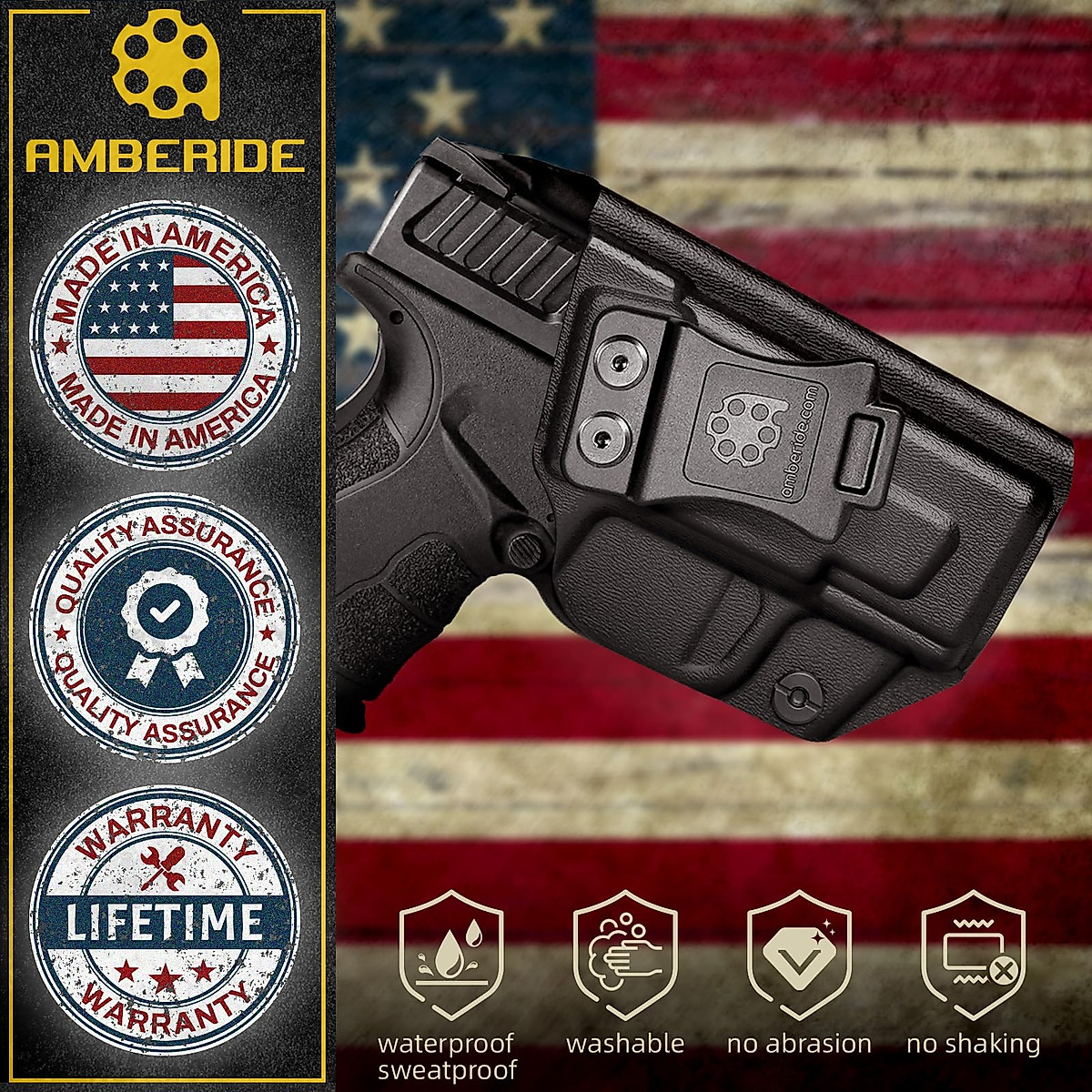 Amberide IWB KYDEX Holster Fit Springfield XD MOD.2-3" Sub-Compact 9MM/.40 Pistol, Inside Waistband Concealed Carry Holster, Adjustable Cant & 'Posi-Click' Retention, USA Made by Amberide