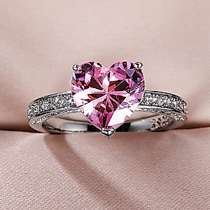 S925 Sterling Silver Wedding Rings Luxury AAA Heart Shaped Pink Diamond Ring CZ Diamond Eternity Wedding Engagement Rings Ladies Fashion Classic Jewelry Size 6-10 CZC710 (6, pink)