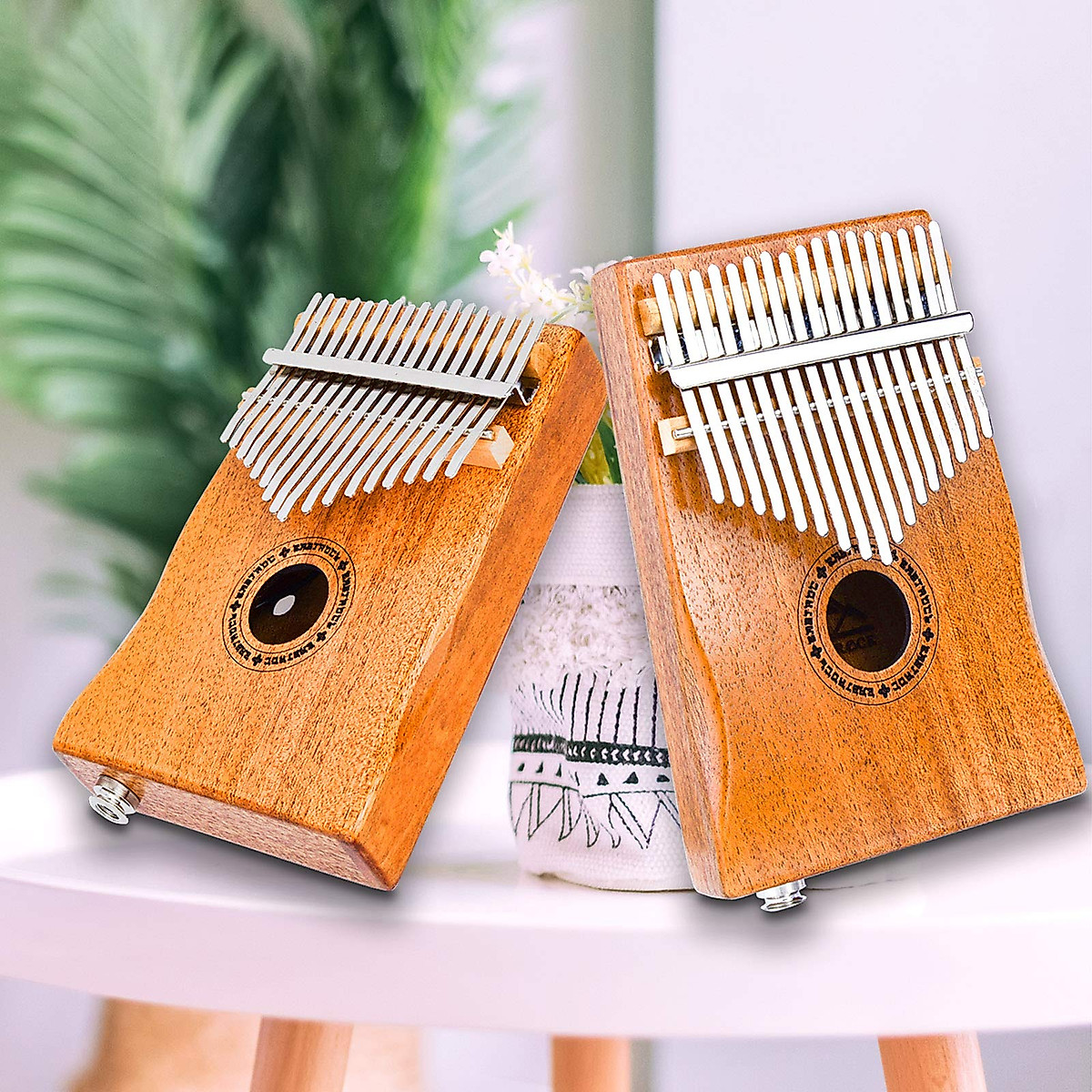 EASTROCK 17 Key Electric Kalimba Thumb Piano Built-in Pickup Professional Electric Kalimba Finger Piano for Kid Adults Beginners Professional (Mahogany Hand Rest EQ)