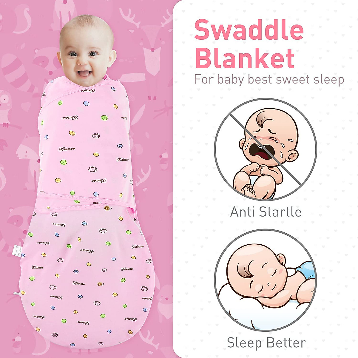 Knirose 3-Way Adjustable Wearable Swaddle Blanket Sleep Sack, Easy Diaper Changing Transition Sleeping Bag Swaddles with Bottom Zipper, Infant Wrap Blankets for Newborn Baby Boys Girls, 100% Cotton