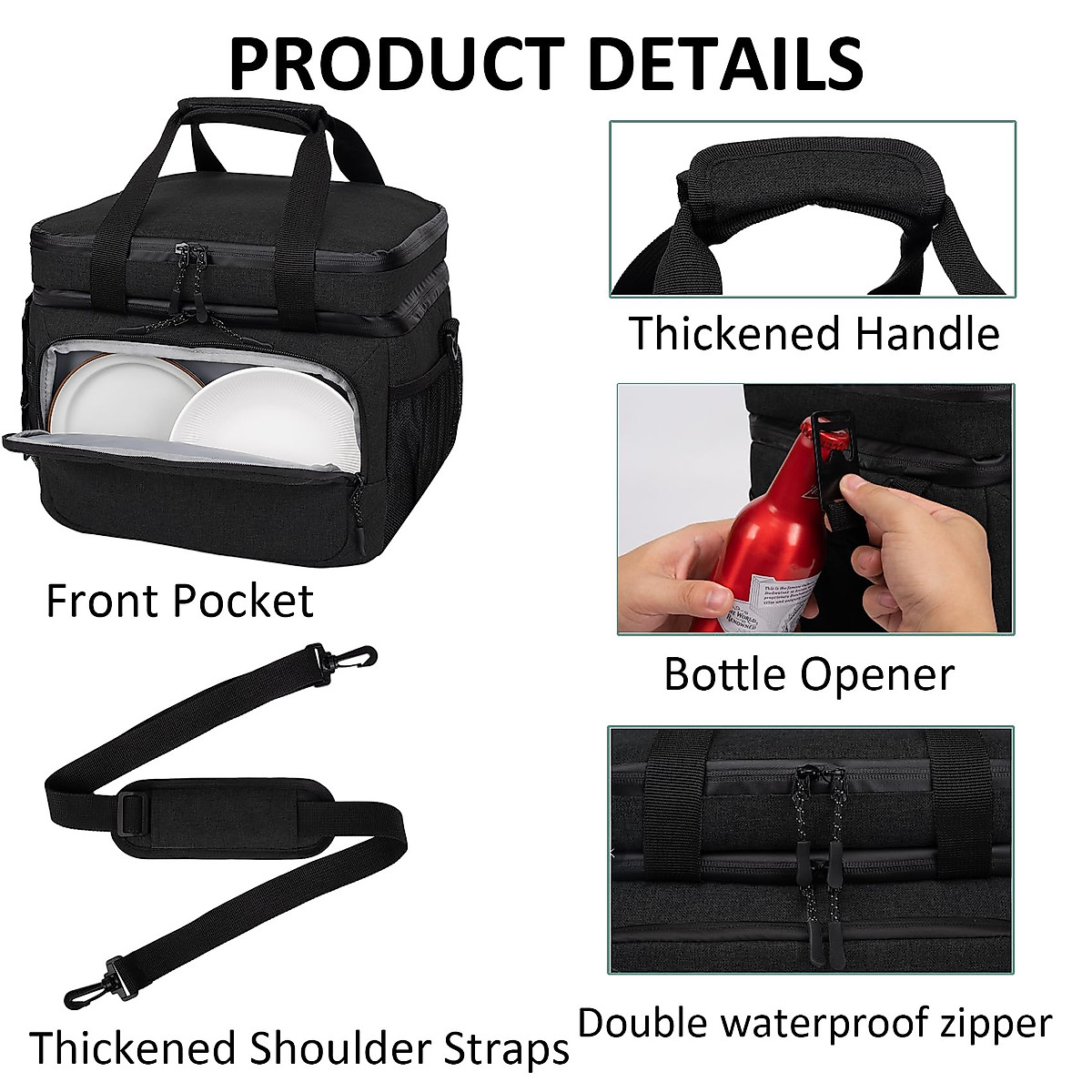BAVGRED Insulated Lunch Bag for Men/Women-Large Adult Lunch Box-Leakproof Soft Warmer/Cooler Work Tote with Adjustable Shoulder Strap Black