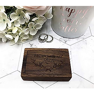 Wood Ring Box Engagement Proposal Wedding Ring Bearer Box Jewelry Storage Ring Holder (Slide Walnut Engrave)