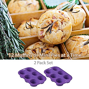 Bakerpan Silicone Muffin Pan, Non Stick Cupcake Tray, Muffin Baking Cups, Silicone Muffin Tray, 6 Cup Cupcake Pan, Purple - Set of 2