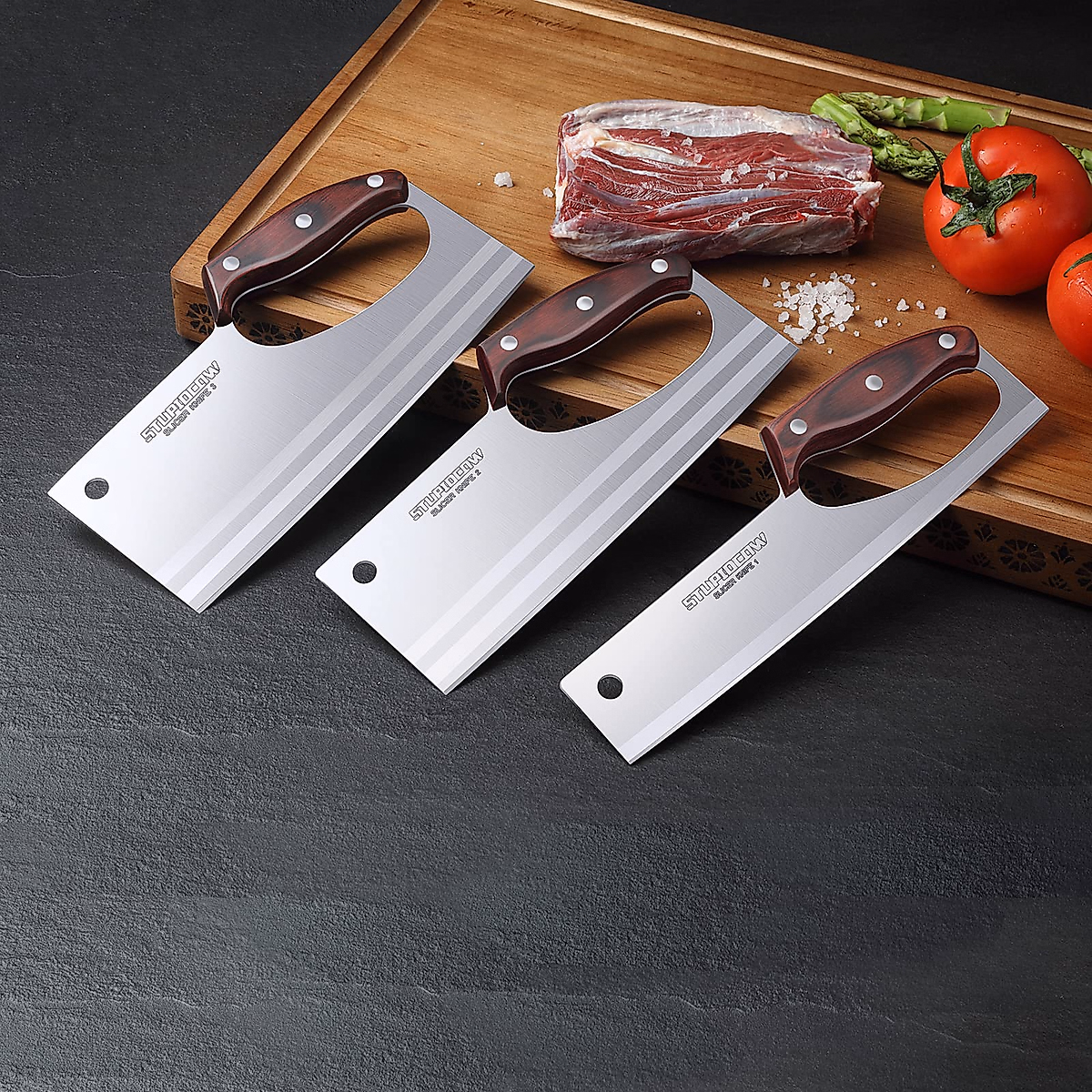 STUPIDCOW 8 Inch Kitchen Knife Cooking Knife, Sharp Asian Knife in German High Carbon Stainless Steel with Ergonomic Handle