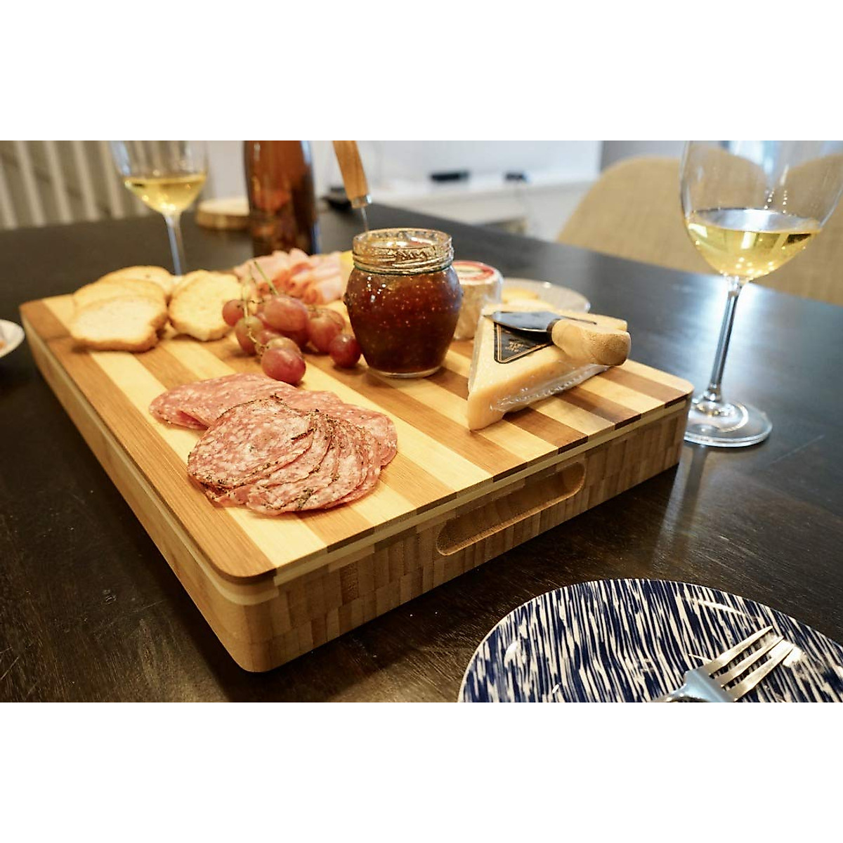 Reversible Cutting Board for Kitchen - a combo of EXTRA THICK multipurpose large chopping board (17 x 11.8 x 1.6) ; this butcher block makes great house warming presents and kitchen accessories